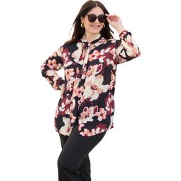 sheego Damen Schluppenbluse mit Blumenprint schwarz-koralle-bedruckt Gr&ouml;&szlig;e 40