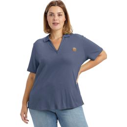 sheego Damen Poloshirt mit V-Ausschnitt rauchblau Gr&ouml;&szlig;e 48/50