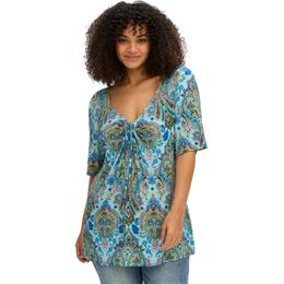 sheego Damen Print-Shirt mit herzf&ouml;rmigem Ausschnitt aquamarin-royalblau-gemustert Gr&ouml;&szlig;e 48/50