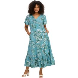 sheego by Joe Browns Damen Wickelkleid mit Volant am Saum aquamarin-smaragd-gemustert Gr&ouml;&szlig;e 44