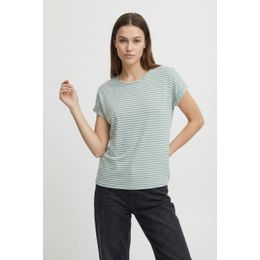 Kurzarmshirt Only CARMAKOMA "CARMOSTER STRIPE S/S O-NECK TOP JRS NOOS", Damen, Gr. S, jadeite stripes:cloud dancer, Jersey, Obermaterial: 75% Viskose, 20% Polyester, 5% Elasthan, gestreift, regular fit normal, Rundhals, Shirts
