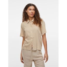 Kurzarmbluse Vila "VIPRICIL S/S NEW SHIRT - NOOS", Damen, Gr. 38, grau (feather gray), Web, Obermaterial: 90% Viskose, 10% Leinen, unifarben, regular fit normal, Blusen