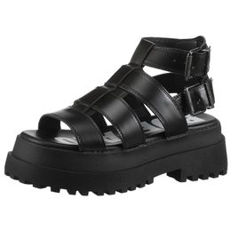 Sandalette Buffalo "PLUTO GLD", Damen, Gr. 41, schwarz, Lederimitat, Schuhe Sandalette, Plateausandale, Festival-Sandale mit verstellbaren Schnallen