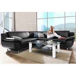 Ecksofa Trendmanufaktur "Rondo wahlweise mit Schlaffunktion, bequeme Armlehnen", schwarz, B:267cm H:85cm T:247cm, Microfaser PRIMABELLE (100% Polyester);Kunstleder SOFTLUX;Struktur (54% Polyacryl, 46% Polyester);NaturLEDER (echtes Rindsleder) in Sitz und R&uuml;cken, Korpus Kunstleder SOFTLUX, Sofas, Ecksofa, L-Form, wahlw.mit Federkern, F&uuml;&szlig;e chromfarben, Unser Dauertiefpreis