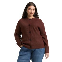 Cardigan Tom Tailor PLUS, Damen, Gr. 46, schwarz pecan braun melange, Strick, Obermaterial: 52% Viskose, 27% Polyester, 21% Polyamid, meliert, oversize normal, Rundhals, Rippb&uuml;ndchen, Strickjacken Cardigan, mit Rippb&uuml;ndchen