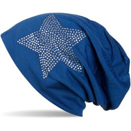 Beanie styleBREAKER "Leichte Beanie mit Strass Stern", Damen, blau (royalblau), Obermaterial: 50% Viskose CV. 50% Baumwolle CO., Modisch, M&uuml;tzen Beanie
