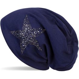 Beanie styleBREAKER "Beanie M&uuml;tze mit Strass Nieten Stern", Damen, blau (dunkelblau), Obermaterial: 100% Viskose CV., Modisch, M&uuml;tzen Beanie