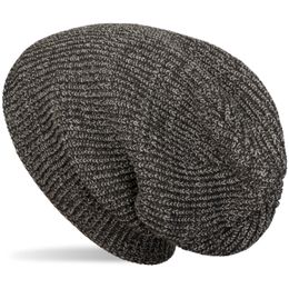 Strickm&uuml;tze styleBREAKER "Melierte Feinstrick Beanie M&uuml;tze mit Fleece", Damen, grau, beige, 100% Viskose CV., Modisch, M&uuml;tzen Strickm&uuml;tze