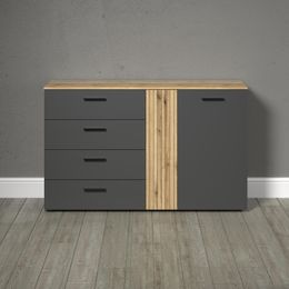 Kommode Inosign "Estepona", grau (anthrazit, eiche), B:139,4cm H:86cm T:38cm, Holzwerkstoff, Sideboards, Kommode, Sideboard mit voll ausziehbaren Schubladen - (B/T/H) 139/38/86 cm