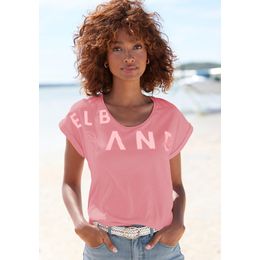 T-Shirt ELBSAND "Leila", Damen, Gr. M (38), pink, Jersey, Obermaterial: 50% Baumwolle, 50% Polyester, unifarben, figurumspielend h&uuml;ftlang, Rundhals, Aufschlag, Shirts T-Shirt, aus weichem Jersey, Kurzarmshirt, sportlich und bequem, Topseller