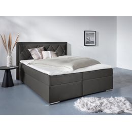 Boxbett Home Affaire "Alfie, wahlweise mit Bettkasten", grau (anthrazit), L:206cm, Bezug Bett: Samtvelours (100% Polyester), Bezug der Spiegelfl&auml;che Matratzendrell aus 100% Polyester. Topperbezug abnehmbar und waschbar bis 30&ordm; C, aus 100% Polyester, Komplettbetten, Boxbett, mit Stra&szlig;steinen im Kopfteil, H2, H3 und H4 w&auml;hlbar