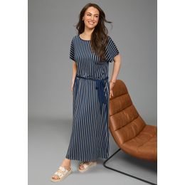 Maxikleid LAURA SCOTT CURVE, Damen, Gr. 48, N-Gr, navy, beige, Single Jersey, Obermaterial: 95% Viskose, 5% Elasthan, gestreift, figurumspielend kn&ouml;chellang, U-Boot-Ausschnitt, angeschnitten, Kleider Maxikleid, in modernem Streifen-Design