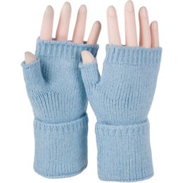 Strickhandschuhe styleBREAKER "Fingerlose Strickhandschuhe Einfarbig", Damen, blau (eisblau), Obermaterial: 100% Polyacryl PAN., Modisch, Handschuhe Strickhandschuhe