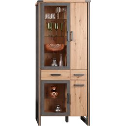 Stauraumvitrine Home Affaire "Mia", grau (braun), B:89cm H:212cm T:42cm, FSC-zertifizierter Holzwerkstoff, Schr&auml;nke, Stauraumvitrine, Modernes Design