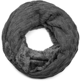 Strickschal styleBREAKER "Feinstrick Loop mit Flecht Muster und Teddyfleece", Damen, grau (dunkelgrau), Obermaterial: 100% Viskose CV., Modisch, Modet&uuml;cher Strickschal