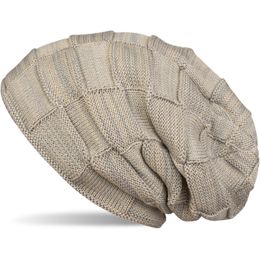 Strickm&uuml;tze styleBREAKER "Feinstrick Beanie mit Karo Strick", Damen, hellgrau, beige, 100% Viskose CV., Modisch, M&uuml;tzen Strickm&uuml;tze