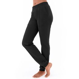 H.I.S. Relaxhose H.I.S, Damen, Gr. 32/34, N-Gr, schwarz, angeraute Sweatware, Obermaterial: 60% Baumwolle, 40% Polyester, unifarben, Hosen Relaxhose, mit Piping vorn, Loungeanzug