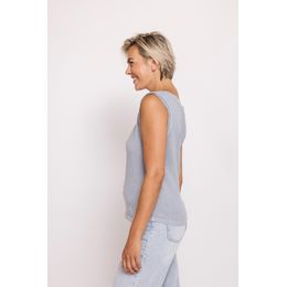Shirttop Zhrill "ZHASHA", Damen, Gr. S, blau, Single Jersey, Obermaterial: 100% Baumwolle, unifarben, k&ouml;rpernah h&uuml;ftbedeckend, V-Ausschnitt, Tops Shirttop, mit gewellten Abschl&uuml;ssen