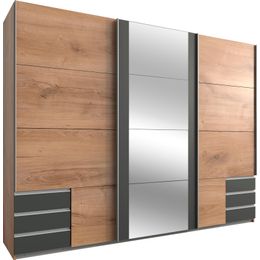 Schwebet&uuml;renschrank wimex "Emden moderner Kleiderschrank mit Spiegel und Schubladen", grau (plankeneiche nachbildung, graphit), B:270cm H:210cm T:64cm, Schr&auml;nke, Schwebet&uuml;renschrank, Schlafzimmer Schrank Garderobenschrank mit Schwebet&uuml;ren Topseller