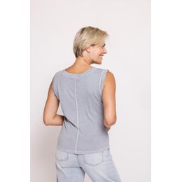 Shirttop Zhrill "ZHASHA", Damen, Gr. L, blau, Single Jersey, Obermaterial: 100% Baumwolle, unifarben, k&ouml;rpernah h&uuml;ftbedeckend, V-Ausschnitt, Tops Shirttop, mit gewellten Abschl&uuml;ssen