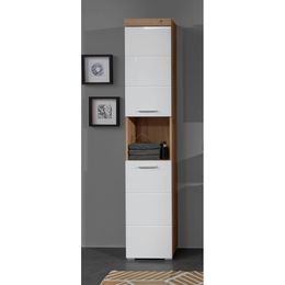 Hochschrank Welltime "Avena", wei&szlig; (asteichefarben, wei&szlig; hochglanz), B:37cm H:190cm T:31cm, Schr&auml;nke, Hochschrank, Badschrank mit 2 T&uuml;ren & 1 Fach - (B/T/H) 37/31/190 cm