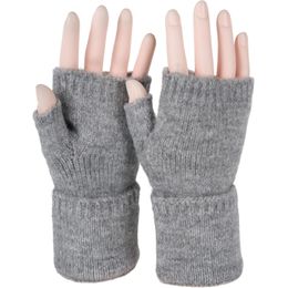 Strickhandschuhe styleBREAKER "Fingerlose Strickhandschuhe Einfarbig", Damen, grau (grau meliert), Obermaterial: 100% Polyacryl PAN., Modisch, Handschuhe Strickhandschuhe