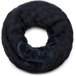 Strickschal styleBREAKER "Feinstrick Loop mit Flecht Muster und Teddyfleece", Damen, blau (midnight, blau), Obermaterial: 100% Viskose CV., Modisch, Modet&uuml;cher Strickschal
