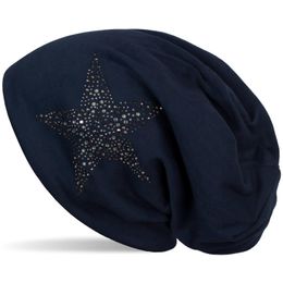 Beanie styleBREAKER "Beanie M&uuml;tze mit Strass Nieten Stern", Damen, blau (midnight, blau), Obermaterial: 100% Viskose CV., Modisch, M&uuml;tzen Beanie
