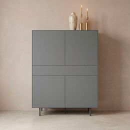 Highboard "Essentials, Sideboard, Kommode, Anrichte, Schrank, Stauraumschrank", graphit, B:111cm H:141,9cm T:42cm, Holzwerkstoff, MDF, LeGer Home by Lena Gercke, Sideboards, Highboard, Breite: 111 cm, UV lackiert, Push-to-open-Funktion