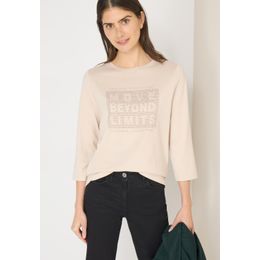 3/4-Arm-Shirt Cecil "Hotfix", Damen, Gr. L (42), pearl beige, Jersey, Obermaterial: 50% Baumwolle, 50% Modal, bedruckt, regular fit h&uuml;ftlang, Rundhals, Shirts 3/4-Arm-Shirt, mit Schmucksteinen, Rundhalsform