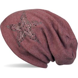 Beanie styleBREAKER "Beanie M&uuml;tze mit Strass Nieten Stern", Damen, rot (bordeaux, rot meliert), Obermaterial: 100% Viskose CV., Modisch, M&uuml;tzen Beanie