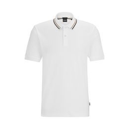 Poloshirt BOSS "Penrose 38", Herren, Gr. L, wei&szlig; 100, Jeans, Obermaterial: 100% Baumwolle, slim fit normal, B&uuml;ndchen, Shirts Poloshirt, aus Baumwolle mit gestreiftem Kragen, slim fit