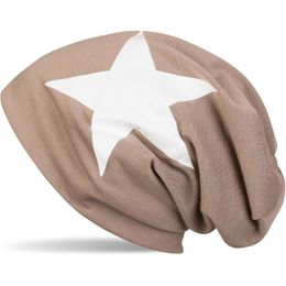 Beanie styleBREAKER "Beanie mit Stern Print", Damen, grau (taupe, wei&szlig;), Obermaterial: 100% Viskose CV., Modisch, M&uuml;tzen Beanie