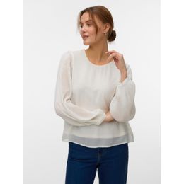V&eacute;ro Moda Blusenshirt VERO MODA "VMSIGNE LS PLISSE TOP WVN", Damen, Gr. L, cloud dancer, Jersey, Obermaterial: 100% Polyester, unifarben, regular fit normal, Rundhals, Shirts Blusenshirt, mit Schlingenverschluss