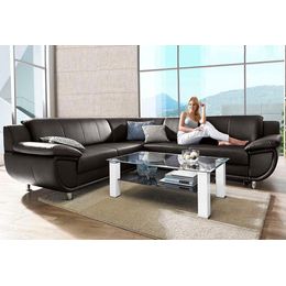 Ecksofa Trendmanufaktur "Rondo wahlweise mit Schlaffunktion, bequeme Armlehnen", braun, B:267cm H:85cm T:247cm, Microfaser PRIMABELLE (100% Polyester);Kunstleder SOFTLUX;Struktur (54% Polyacryl, 46% Polyester);NaturLEDER (echtes Rindsleder) in Sitz und R&uuml;cken, Korpus Kunstleder SOFTLUX, Sofas, Ecksofa, L-Form, wahlw.mit Federkern, F&uuml;&szlig;e chromfarben, Unser Dauertiefpreis