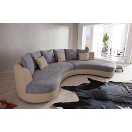 Ecksofa Home Affaire "Limoncello organische Formensprache, L-Form", grau (hellgrau, wei&szlig;, grau), B:287cm H:76cm T:160cm, 100% PU (Kunstleder)/90% Polyester, 10% Acrylic, Sofas, Ecksofa, ergonomische Form