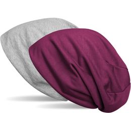 Beanie styleBREAKER "Wende Beanie", Damen, grau (grau meliert, violett), Obermaterial: 50% Viskose CV. 50% Polyester PES., Modisch, M&uuml;tzen Beanie
