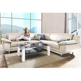 Ecksofa Trendmanufaktur "Rondo wahlweise mit Schlaffunktion, bequeme Armlehnen", wei&szlig; (altwei&szlig;), B:267cm H:85cm T:247cm, Microfaser PRIMABELLE (100% Polyester);Kunstleder SOFTLUX;Struktur (54% Polyacryl, 46% Polyester);NaturLEDER (echtes Rindsleder) in Sitz und R&uuml;cken, Korpus Kunstleder SOFTLUX, Sofas, Ecksofa, L-Form, wahlw.mit Federkern, F&uuml;&szlig;e chromfarben, Unser Dauertiefpreis