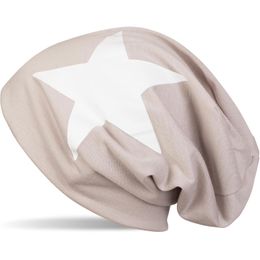Beanie styleBREAKER "Beanie mit Stern Print", Damen, beige (beige, wei&szlig;), Obermaterial: 100% Viskose CV., Modisch, M&uuml;tzen Beanie