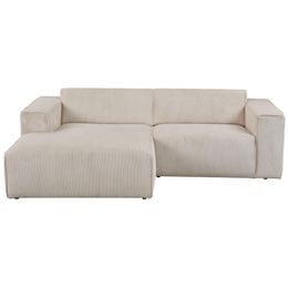 Ecksofa Home Affaire "Noord mit Kedernaht, Breite 234 cm, L-Form", beige (cream), B:234cm H:71cm T:161cm, 94% Polyester; 6% Nylon, Sofas, Ecksofa, Cord, Struktur, Webstoff, mit Wellenunterfederung, Massivholzrahmen