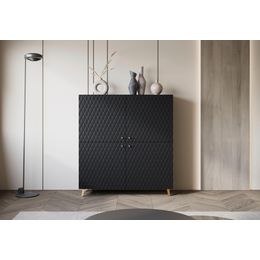Highboard Home Affaire "Phuket, Front MDF", schwarz (graphite schwarz matt, mdf, gold), B:120cm H:128cm T:39cm, Sideboards, Highboard, moderne Kommode mit 4 T&uuml;ren und 8 F&auml;chern, Breite 120 cm