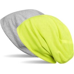 Beanie styleBREAKER "Wende Beanie", Damen, grau (grau meliert, neongelb), Obermaterial: 50% Viskose CV. 50% Polyester PES., Modisch, M&uuml;tzen Beanie