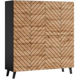 Highboard Home Affaire "Phuket, Front MDF", schwarz (graphite schwarz matt, votan eichefarben gefr&auml;st), B:120cm H:128cm T:39cm, Sideboards, Highboard, moderne Kommode mit 4 T&uuml;ren und 8 F&auml;chern, Breite 120 cm