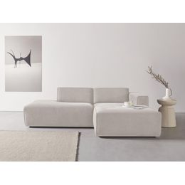 Ecksofa Home Affaire "Noord mit Kedernaht, Breite 227 cm, L-Form", beige (cream), B:227cm H:71cm T:161cm, 94% Polyester; 6% Nylon, Sofas, Ecksofa, Cord, Struktur, Webstoff, mit Wellenunterfederung, Massivholzrahmen