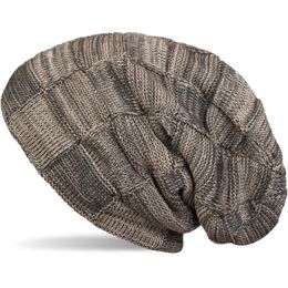 Strickm&uuml;tze styleBREAKER "Feinstrick Beanie mit Karo Strick", Damen, beige, grau, 100% Viskose CV., Modisch, M&uuml;tzen Strickm&uuml;tze