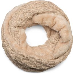 Strickschal styleBREAKER "Feinstrick Loop mit Flecht Muster und Teddyfleece", Damen, sand, Obermaterial: 100% Viskose CV., Modisch, Modet&uuml;cher Strickschal