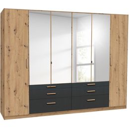Kleiderschrank Rauch "Schrank Dreht&uuml;renschrank Ankleide Garderobe Schlafzimmer MOSBACH", eiche artisan, graumetallic, B:271cm H:210cm T:56cm, Holzwerkstoff, Schr&auml;nke, Kleiderschrank, mit Spiegel und farblich abgesetzten Schubladen MADE IN GERMANY
