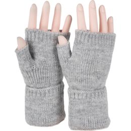 Strickhandschuhe styleBREAKER "Fingerlose Strickhandschuhe Einfarbig", Damen, grau (hellgrau meliert), Obermaterial: 100% Polyacryl PAN., Modisch, Handschuhe Strickhandschuhe