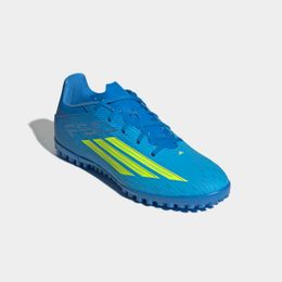 Fu&szlig;ballschuh adidas Performance "F50 CLUB TURF", Gr. 47, lucid ray blau, team solar gelb 2, lucid aquamarine, Synthetik, Textil, Schuhe Fu&szlig;ballschuh, f&uuml;r kurzen Kunstrasen, Hart- und Aschenpl&auml;tze