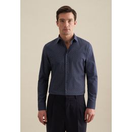 Flanellhemd Seidensticker "Slim", Herren, Gr. M (40), normale &Auml;rmell&auml;ngen, dunkelblau, 100% Baumwolle, bedruckt, slim fit, 2-Knopf-Manschette, Hemden Flanellhemd, Slim 1/1 Kentkragen Druck